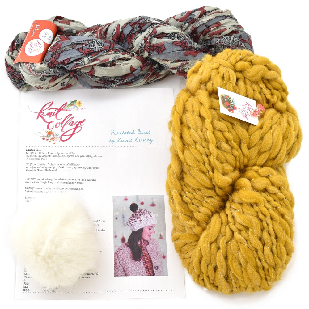 Knitting Kit for Knit Collage's Pixelated Beret with Pom Pom