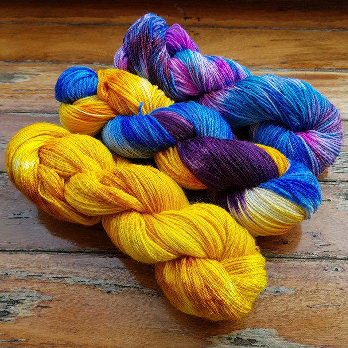 Yarn Kit | Yarn Fade Set | 3 Hanks Yellow, Purple, Blue