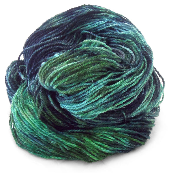 Hand Dyed Yarn, Stormy Seas Dark Blues & Greens, DK Silk & Wool Blend