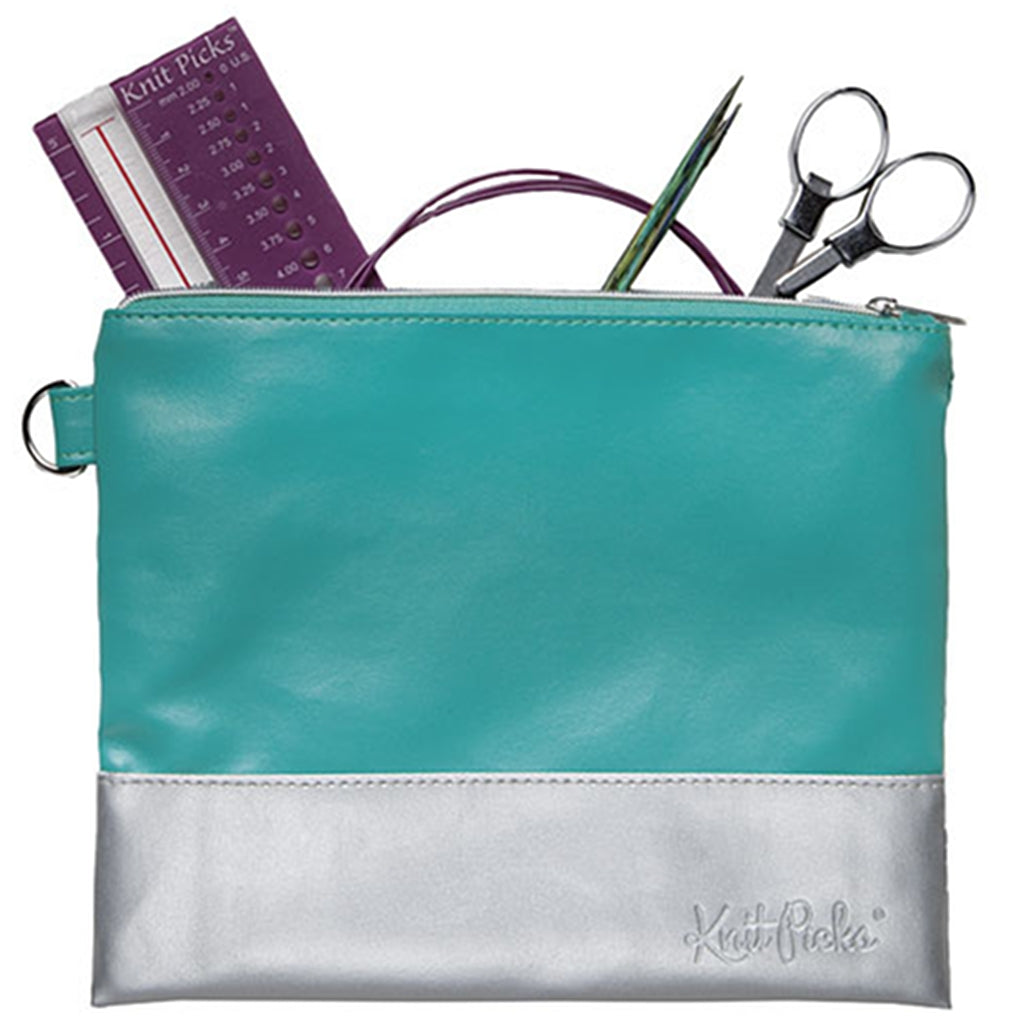 Knit Picks Zippered Notions Pouch, Teal & Silver Cosmetic Pouch